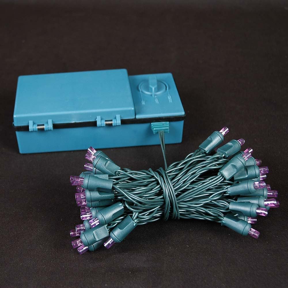 50 LED Battery Operated Christmas Lights Purple on Green Wire - Novelty ...